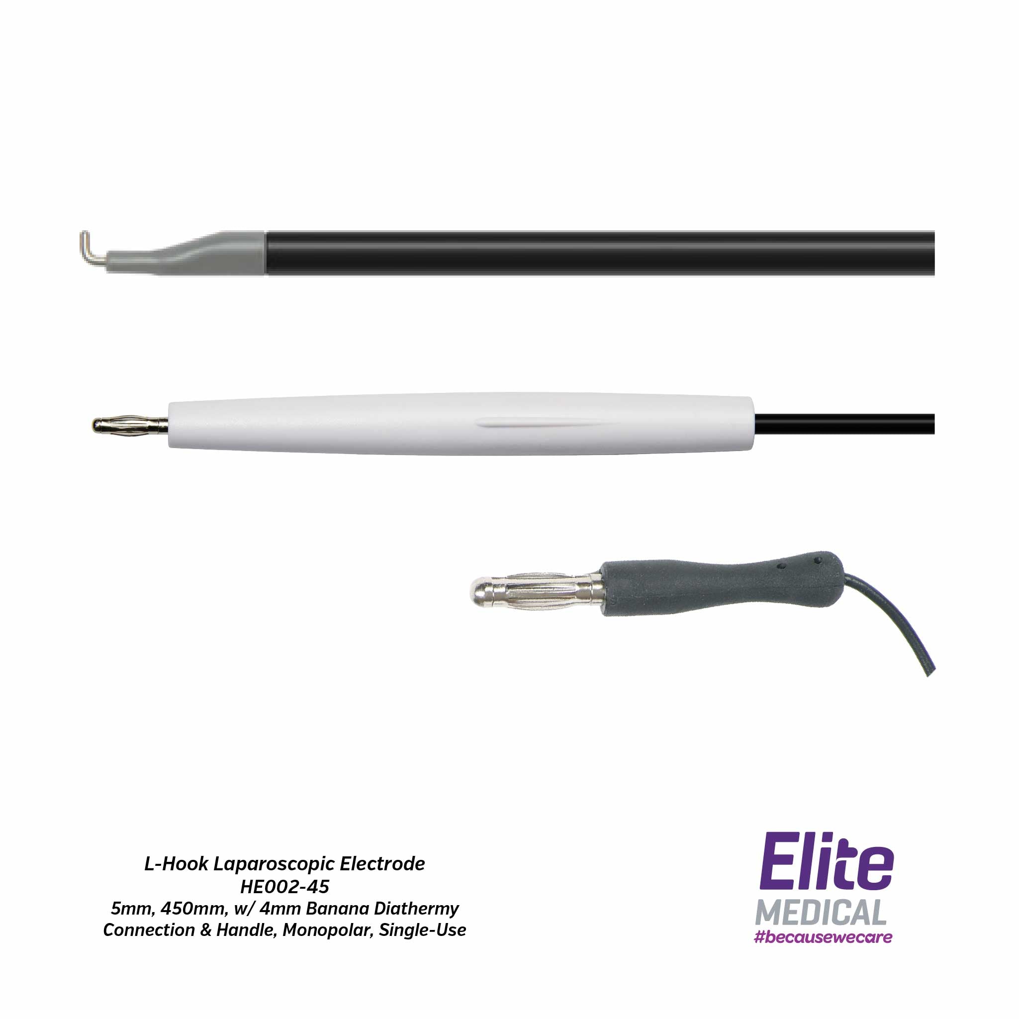 LaproSurge® L-Hook Laparoscopic Electrode (450 x 5mm, w/ 4mm Banana ...