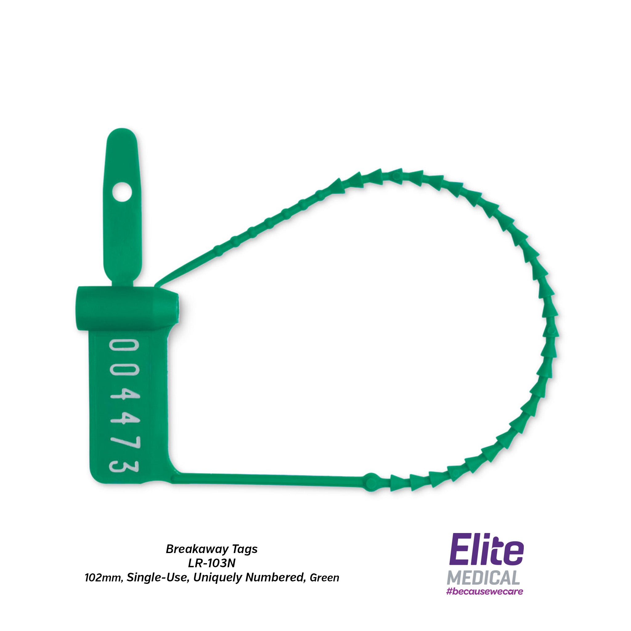 Key Surgical® Single-Use Breakaway Tags (140mm, Green, Uniquely ...